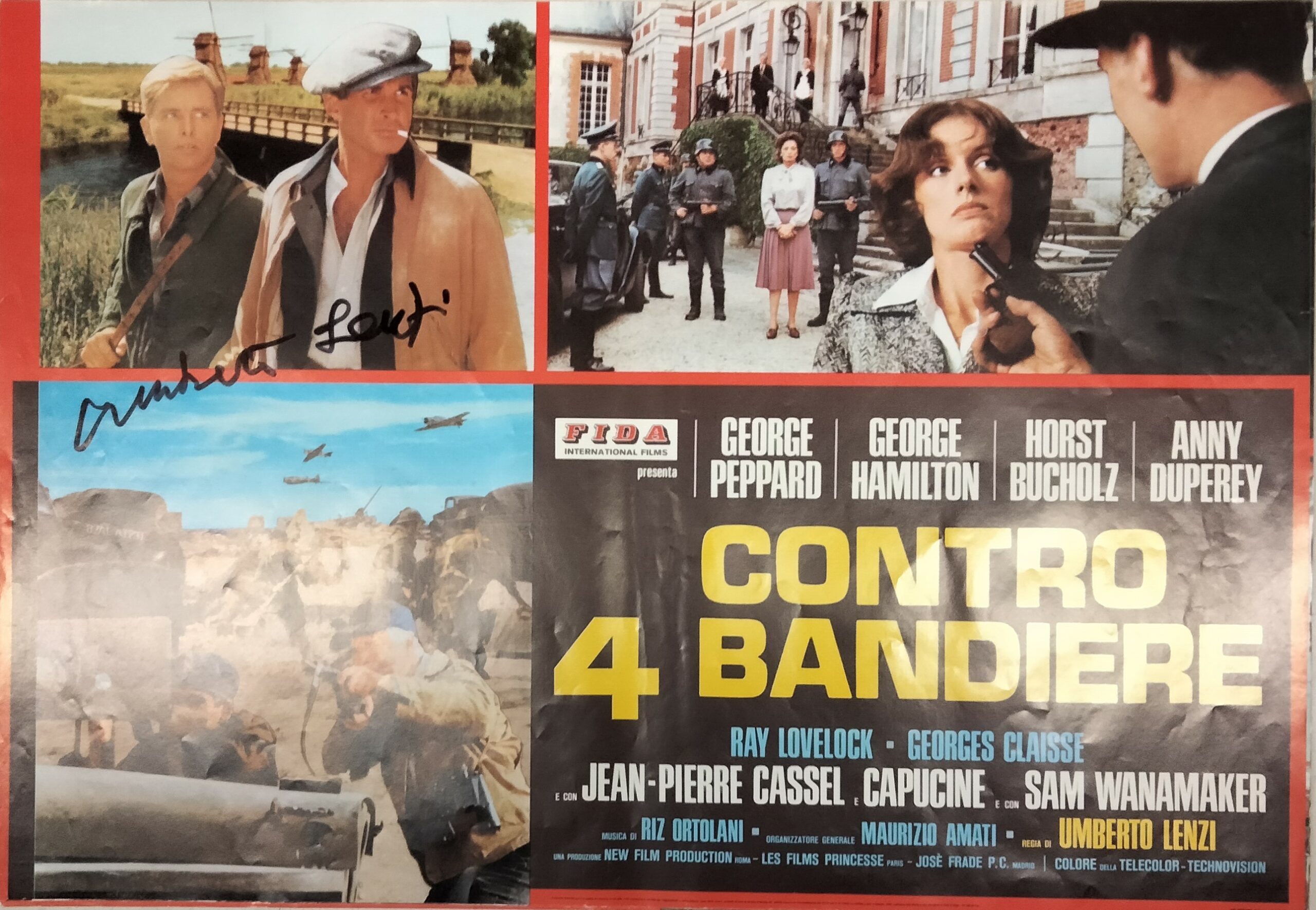Contro 4 bandiere / 4 (Fotobusta AUTOGRAFATA da UMBERTO LENZI ...